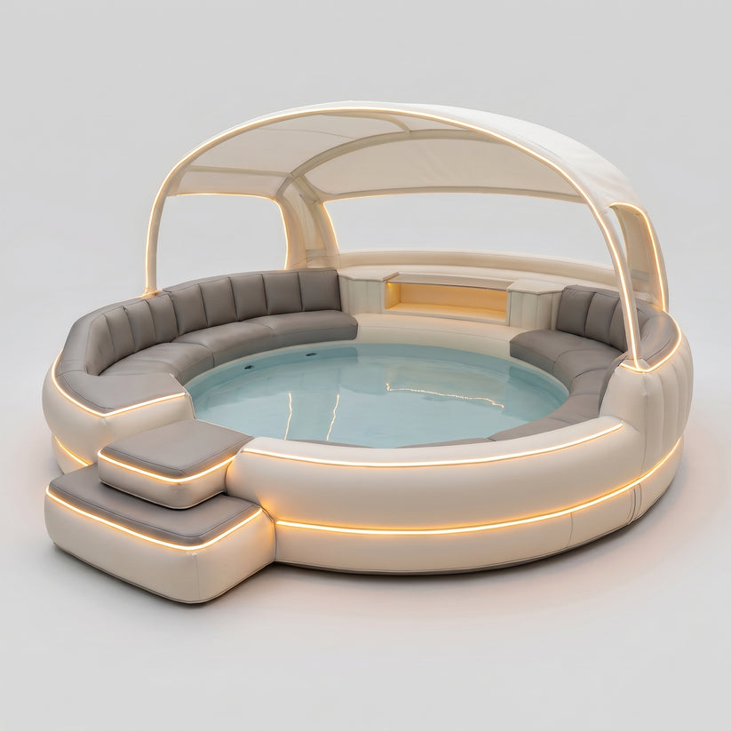 Jacuzzi inflable de lujo con techo y luz ambiental – Cruz y Diaz